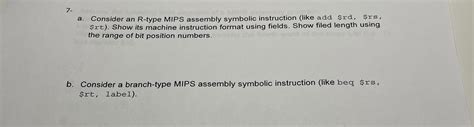 Solved A Consider An R Type Mips Assembly Symbolic