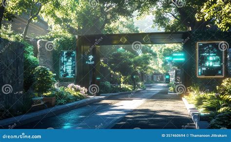 Exploring The Intersection Of Iot Smart Homes Through A Serene Street Scene With Tree And Sign