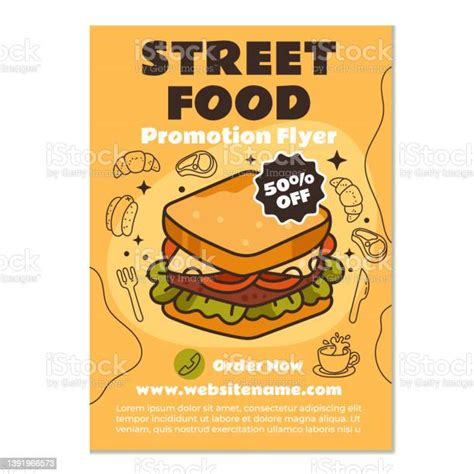 패스트 스트리트 푸드 프로모션 전단지 포스터 템플릿 개념 벡터 플랫 만화 디자인 요소 일러스트 레이 션 샌드위치 음식에 대한 스톡 벡터 아트 및 기타 이미지 Istock