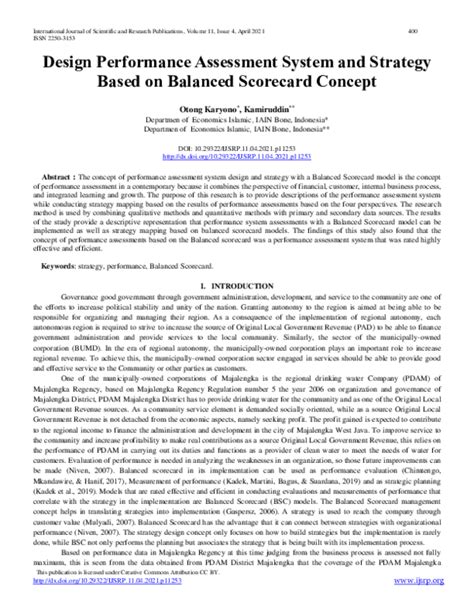 Pdf Design Performance Assessment System And Strategy Based On Balanced Scorecard Concept