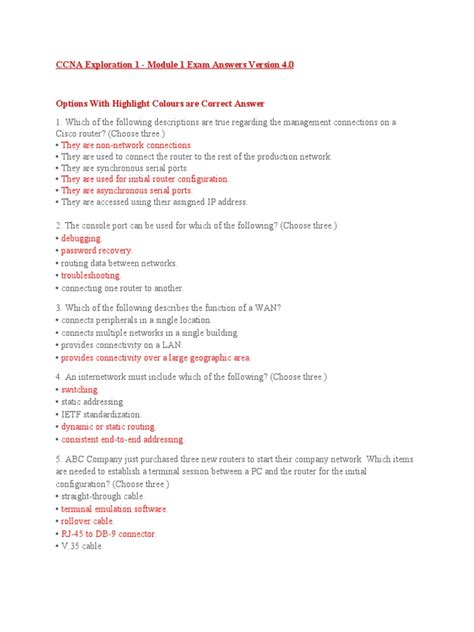 Ccna Exploration 1 Module 1 Exam Answers Pdf Network Switch Router Computing