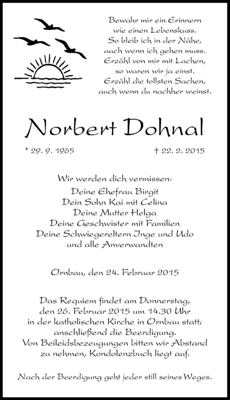 Traueranzeigen Von Norbert Dohnal Trauernnde