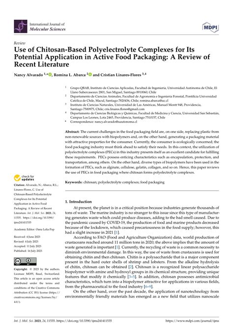 Pdf Use Of Chitosan Based Polyelectrolyte Complexes For Its Potential Application In Active