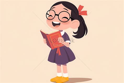 동화책을 읽는 소녀 일러스트 무료 다운로드 Lovepik