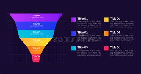 Website Conversion Infographic Funnel Chart Design Template For Dark Theme Stock Vector