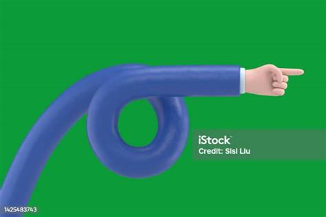 그린 스크린 모형 3d 추상 만화 캐릭터의 일러스트 레이 션 유연한 매듭 백인 손 손가락 포인팅 제스처 푸티지 및 클리핑 경로를위한 그린 스크린 3차원 형태에 대한 스톡