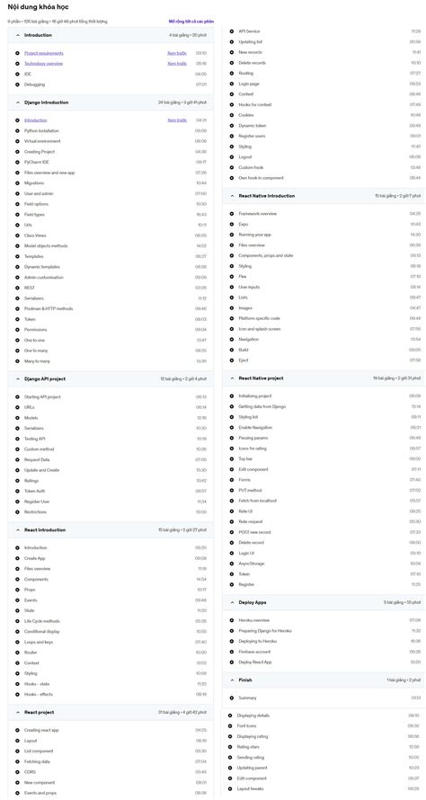 khóa học react and django full stack web app backend api mobile apps