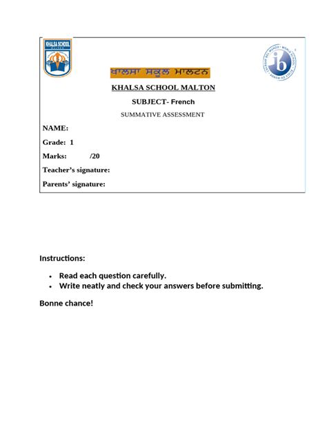 Grade 1 Test Pdf