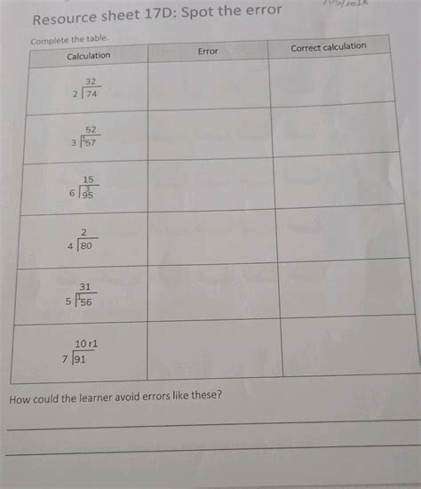 Complete The Table Calculation Error Studyx
