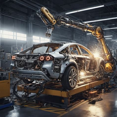 Photo Realistic Industrial Robot Arm Assembling Car Stable Diffusion