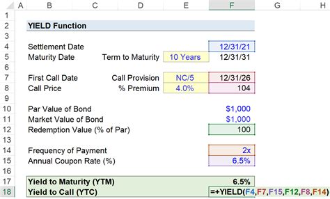 YIELD Function In Excel Formula Calculator