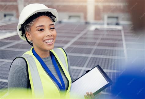 Premium Photo Solar Panel Engineer And Woman Checklist Mockup And Discussing Vision For