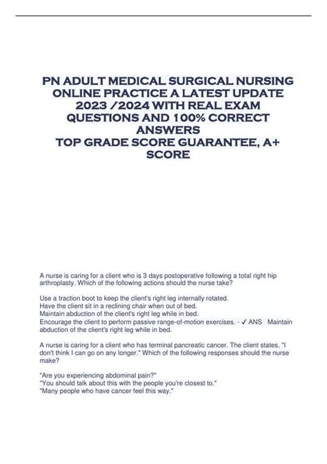 Pn Adult Medical Surgical Nursing Online Practice A Latest Update 2023 2024 With Real Exam
