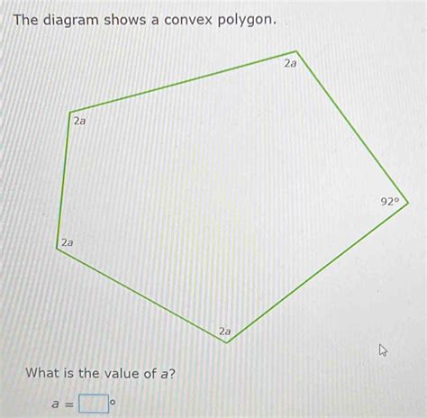 solved the diagram shows a convex polygon what is the value of a a