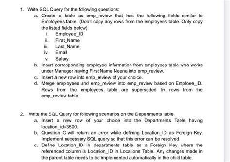 Solved 1 Write Sql Query For The Following Questions A