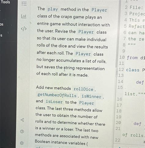 solved the play method in the player class of the craps game