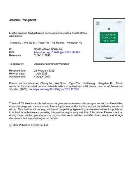 Pdf Elastic Waves In Fluid Saturated Porous Materials With A Couple