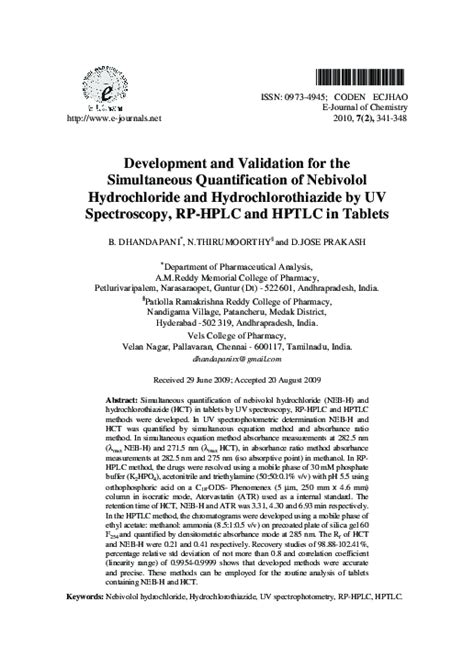 Pdf Development And Validation For The Simultaneous Quantification Of Nebivolol Hydrochloride