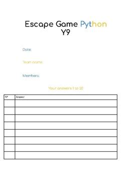 Answer Sheet For Students Escape Game Python By Human Curiosity