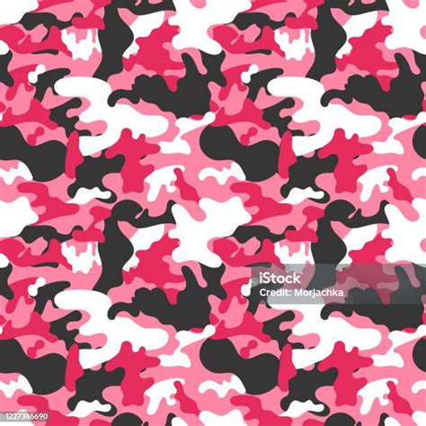 원활한 벡터 정사각형 위장 패턴입니다 분홍색 흰색 검은색의 일러스트 귀여운 소녀 카모 위장에 대한 스톡 벡터 아트 및 기타