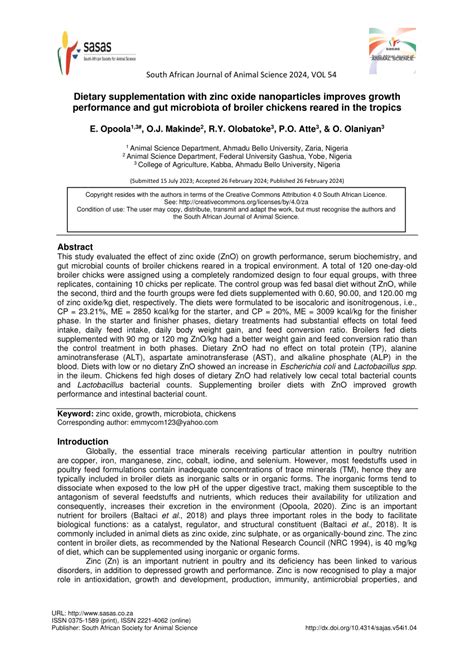 Pdf Dietary Supplementation With Zinc Oxide Nanoparticles Improves Growth Performance And Gut