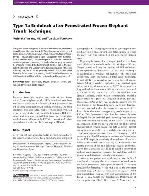 Pdf Type 1a Endoleak After Fenestrated Frozen Elephant Trunk Technique