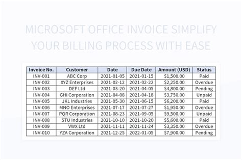 Microsoft Office Invoice Simplify Your Billing Process With Ease Excel Template And Google