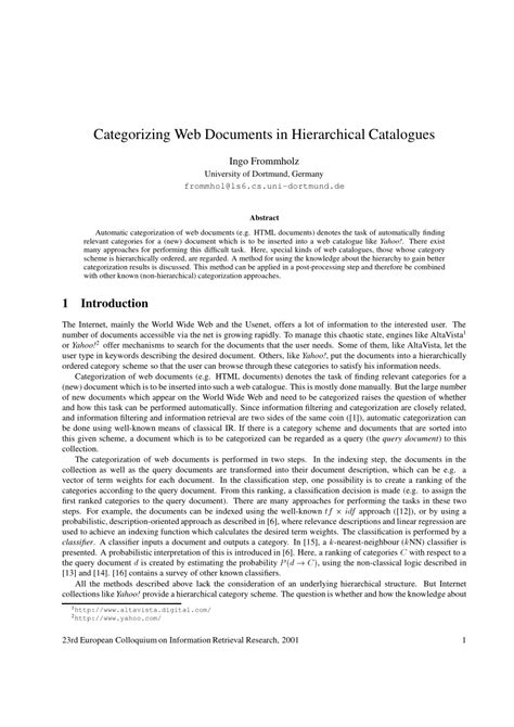 Pdf Categorizing Web Documents In Hierarchical Catalogues