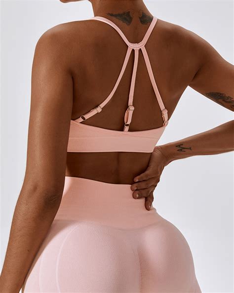 Auranova High Neck Open Back Sports Bra Pink Gymcat Fitness