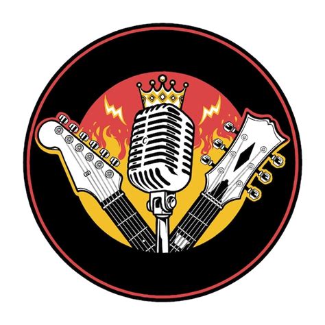 기타와 마이크 로고 디자인 벡터 프리미엄 벡터