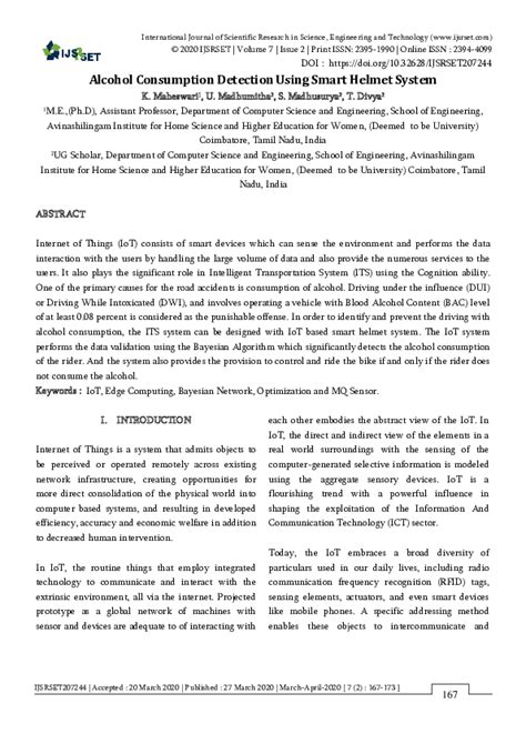 Pdf Alcohol Consumption Detection Using Smart Helmet System