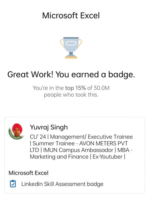 Yuvraj Singh On Linkedin Microsoftexcel Professionalachievement Top15percent