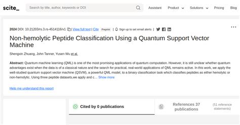 Non Hemolytic Peptide Classification Using A Quantum Support Vector Machine