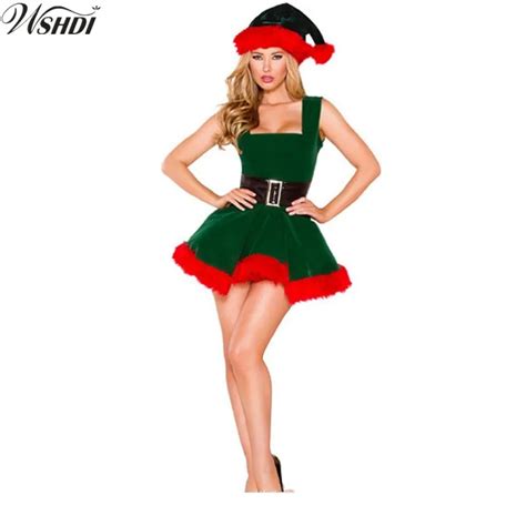 Women Christmas Costume Sexy Green Santa Claus Uniform For Adults Xmas