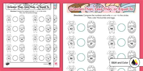 First Grade Easter Comparing Two Digit Numbers Worksheet