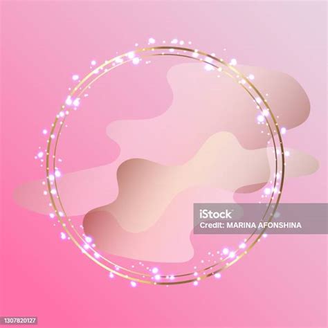 골드 라운드 프레임 로즈 골드 정맥 질감의 수채화 결혼 초대 카드 파스텔 핑크 브러쉬 스트로크와 반점 골드 윤곽 기하학적 프레임