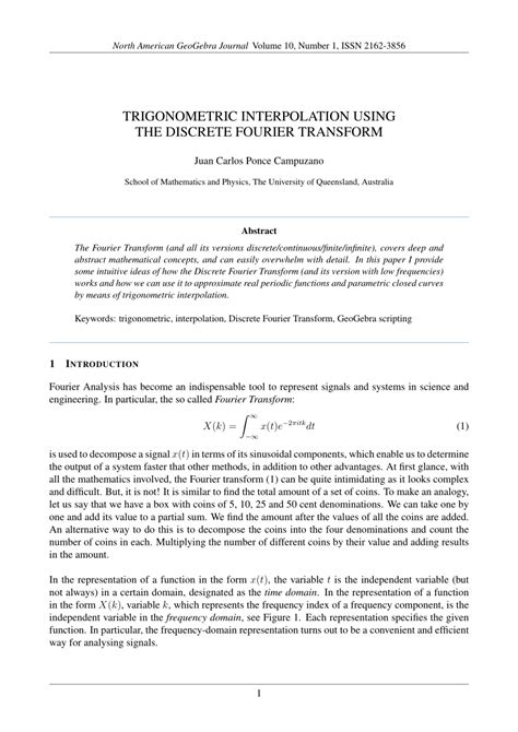 PDF Trigonometric Interpolation Using The Discrete Fourier Transform
