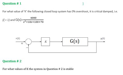 Solved For What Value Of K The Following Closed Loop Chegg