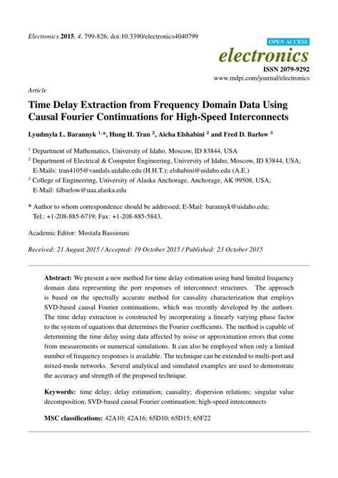 Pdf Time Delay Extraction From Frequency Domain Data Using Causal