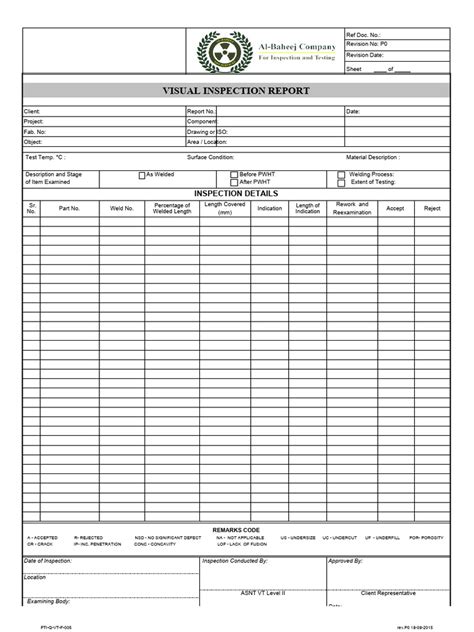 Visual Testing Report Pdf Welding Construction