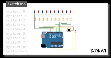 Arduino With 10 Leds With Pulsador Wokwi Esp32 Stm32 Arduino Simulator