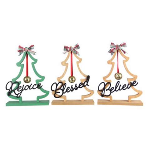 Wood Tabletop Christmas Tree Cutout With Brass Bell And 3d Laser Letters