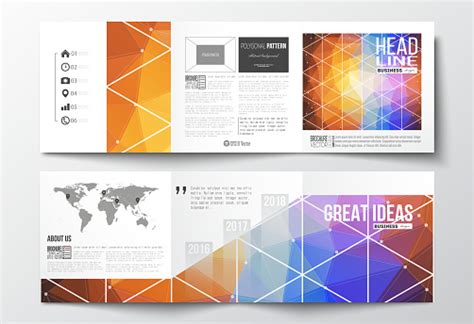 세트 트라이폴드 브로셔 스퀘어 디자인 템플릿 추상적임 색상화 0명에 대한 스톡 벡터 아트 및 기타 이미지 0명 2차 도형