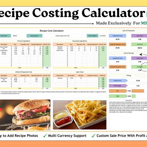 Recipe Cost Calculator Sheets Etsy