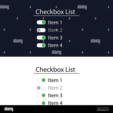 a checkbox form with switches for the website user interface for the website and application