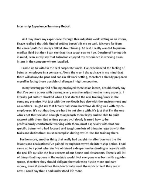 Internship Experience Summary Report Pdf Internship Job Hunting