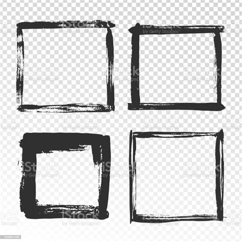브러시 스트로크 프레임입니다 그런 지 검은 사각형 테두리 페인트 브러쉬 사진 프레임 및 손으로 그린 골동품 가장자리 텍스처 절연