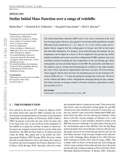 Pdf Stellar Initial Mass Function Over A Range Of Redshifts