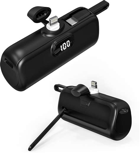 Amazon Com Portable Capsule Mobile Power Bank Mini Usb C Charging With Built In Cable Dual