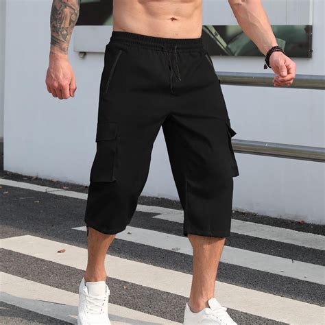 Capris Cargo Pants For Men With Pockets And Drawstring Elastic Waist